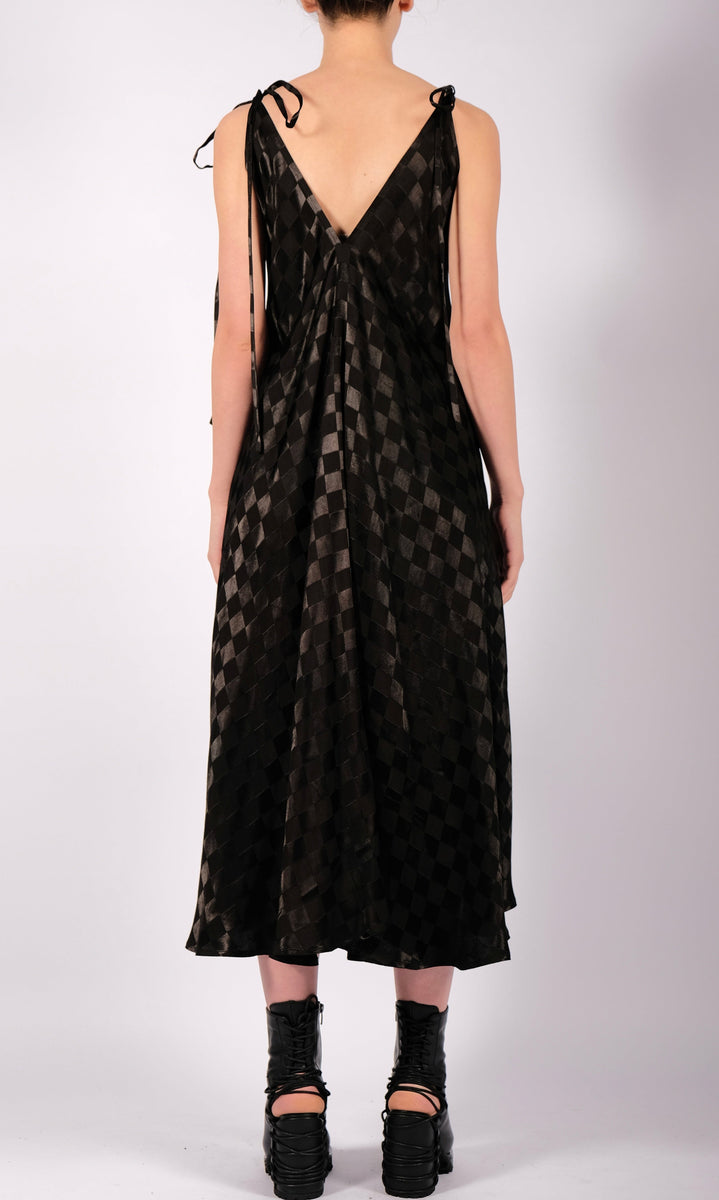 Checkered Midi Dress with Straps – David's Road US